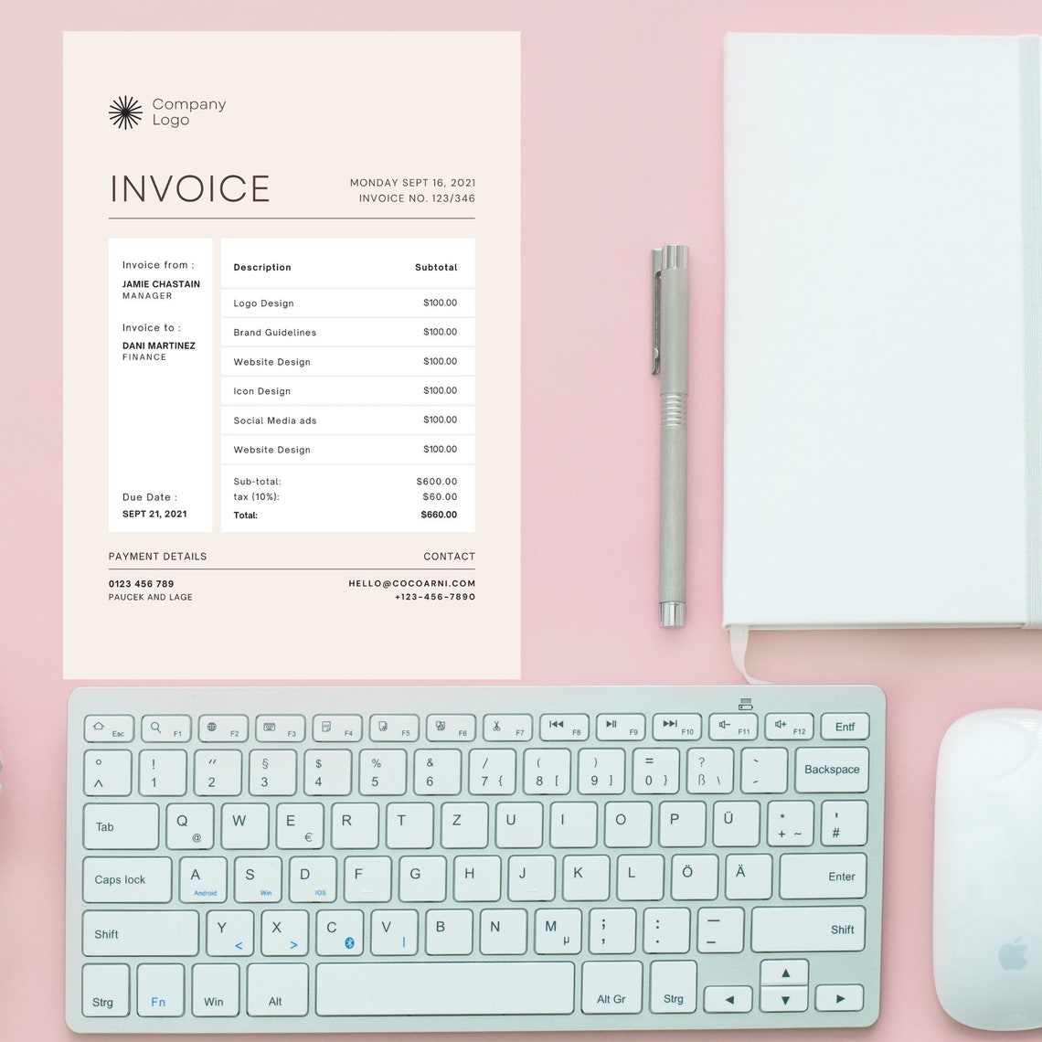 Printable Invoice Pinkish Invoice Payment Invoice | Etsy