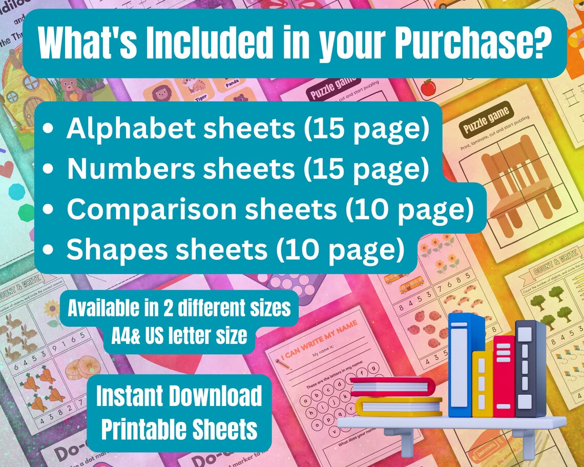 Preschool Worksheets 50 Pages Numbers, Counting, Math, Alphabet, Shapes ...