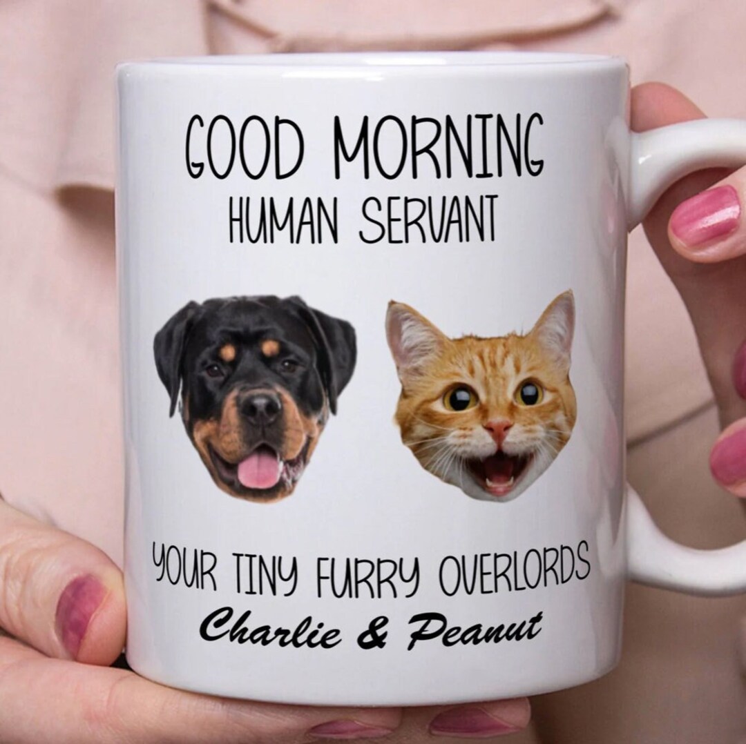 Good Morning Human Servant Personalized Custom Photo Dog Cat Head Mug ...