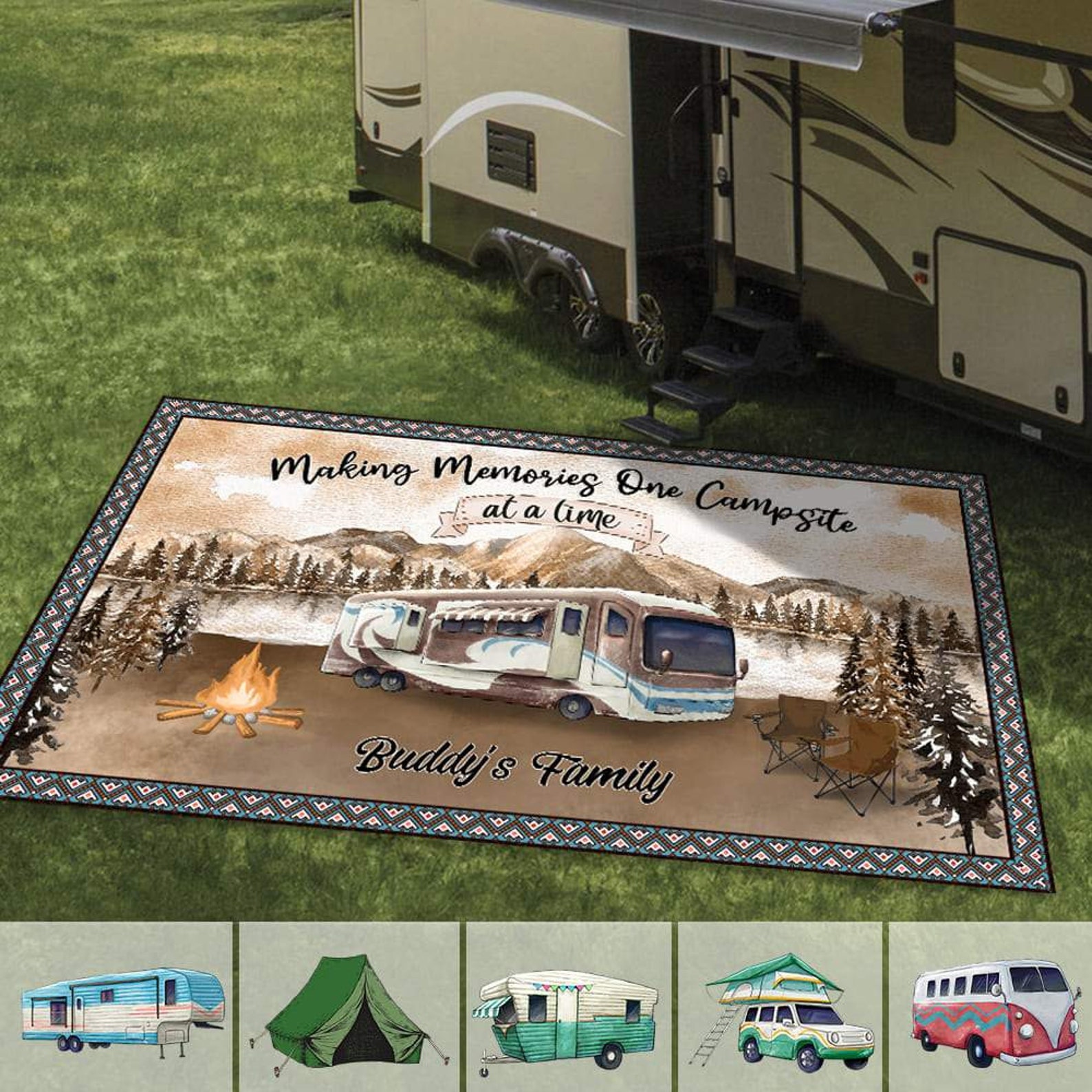Camping Patio Rug Patio Mat Custom Clipart Camping RV Rug | Etsy