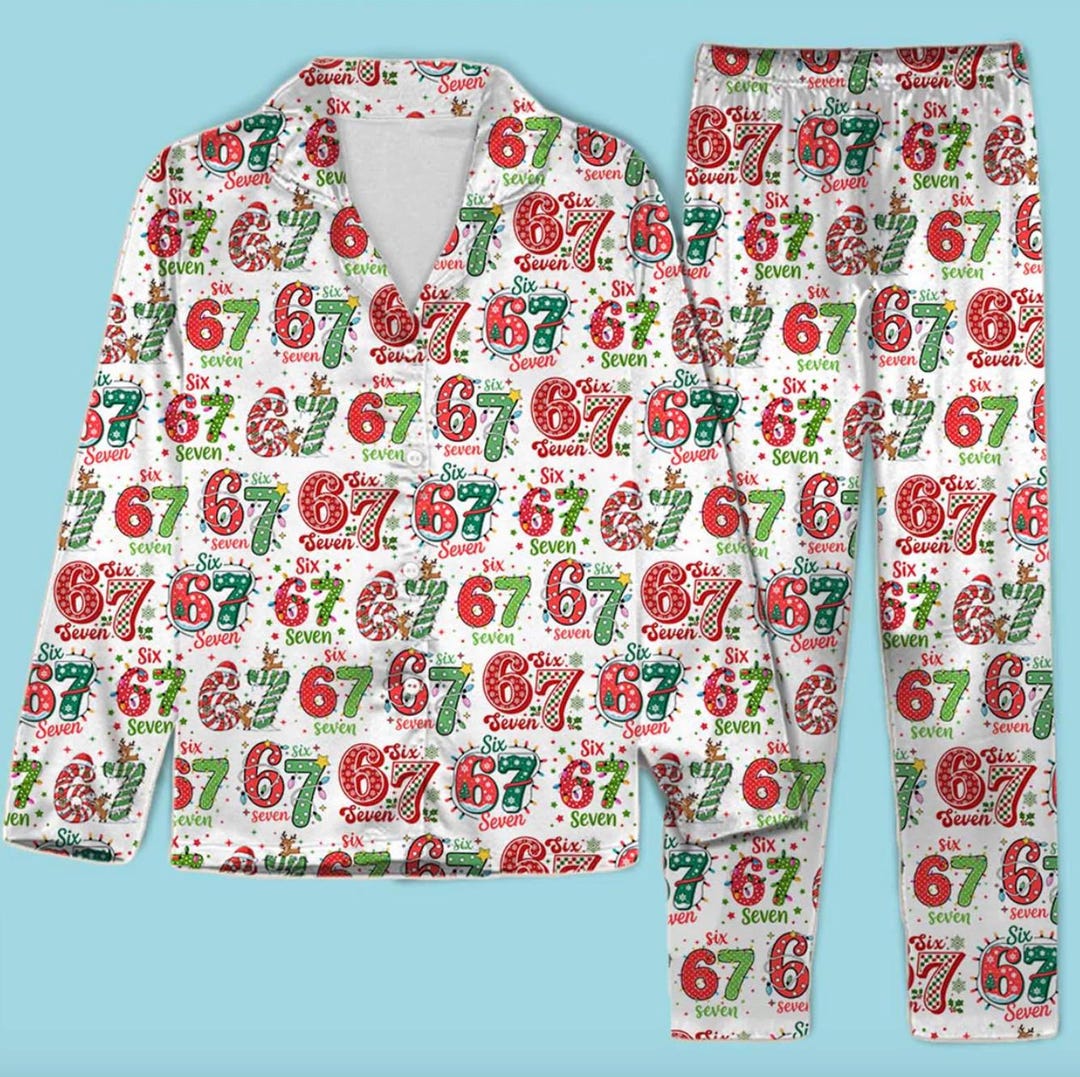 Funny '6 7' Meme Christmas Pajamas, Soft Holiday Sleepwear - Etsy