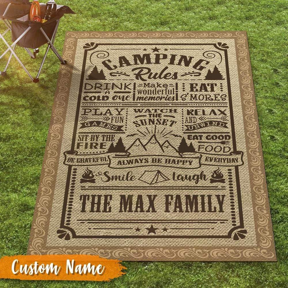 Camping Rules Custom Family Name Camping Patio Rug - Etsy