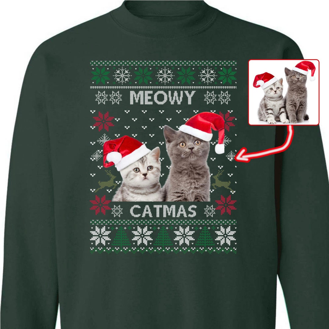 Custom Cat Photo Ugly Christmas Sweater: Meowy Catmas Gift - Etsy