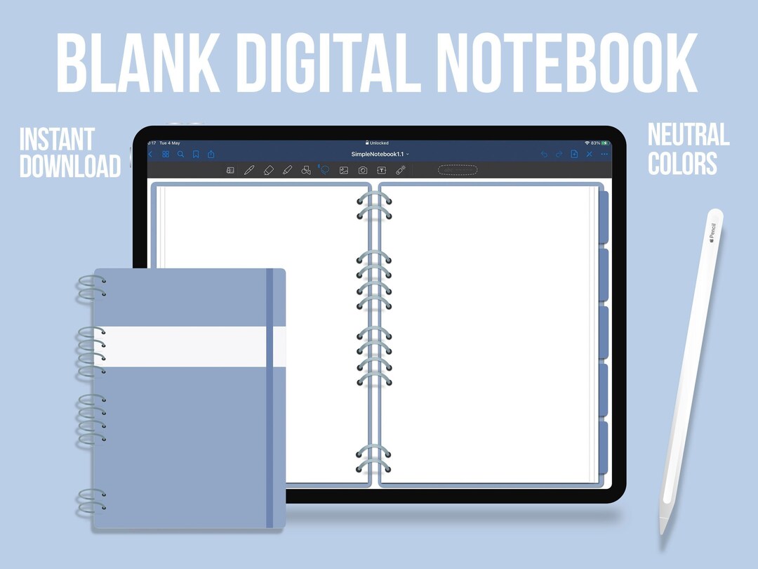 Neutral Blank Digital Notebook | 5 Hyperlinked Tabs | iPad | Goodnotes ...