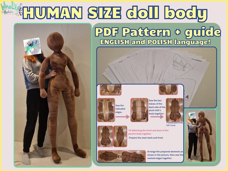 Plush HUMAN SIZE Doll Body PDF Pattern + Detailed Instructions/guide ...