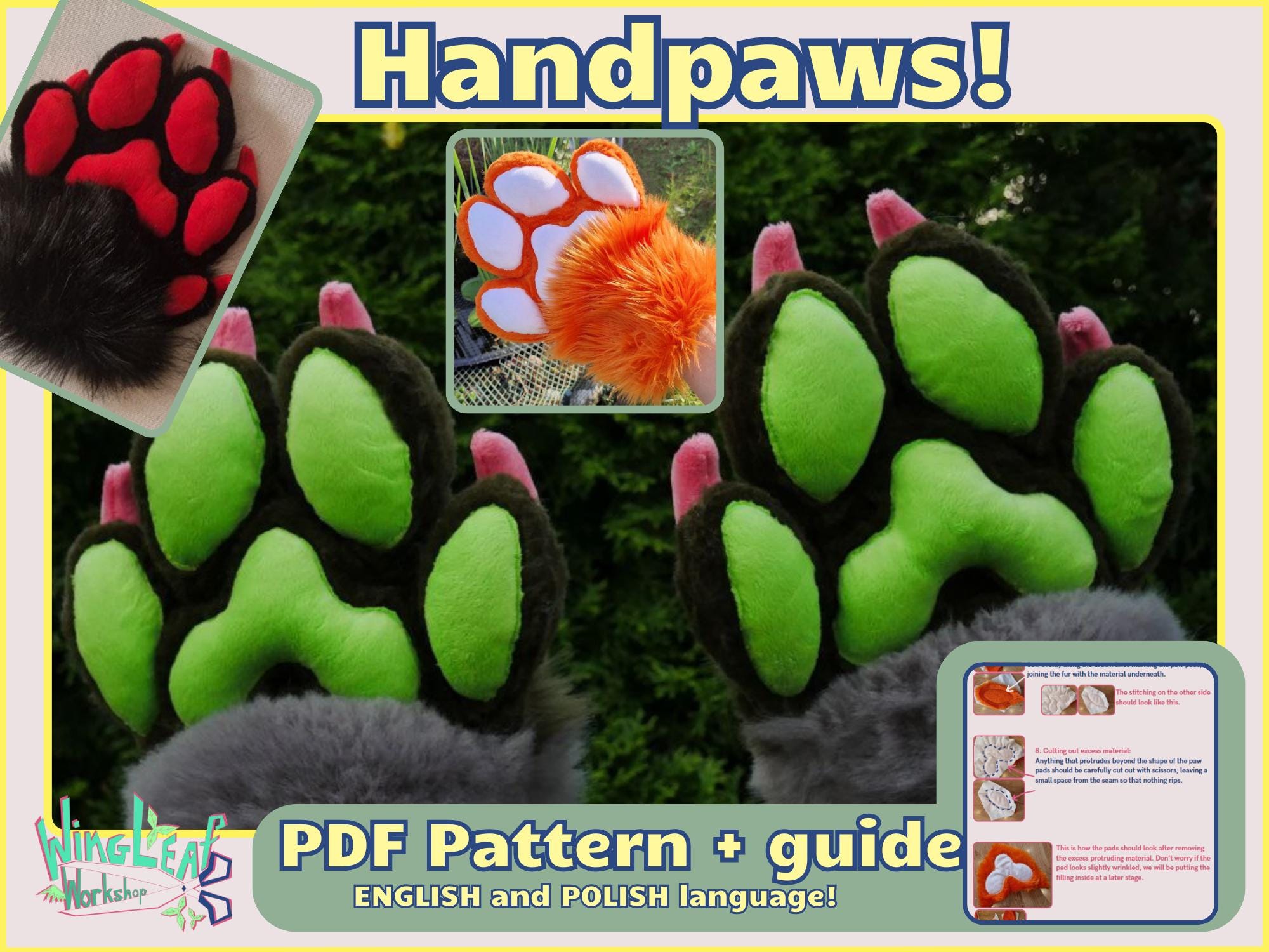 Furry Handpaws PDF Pattern – 4 or 5-fingered Paws Template (digital ...