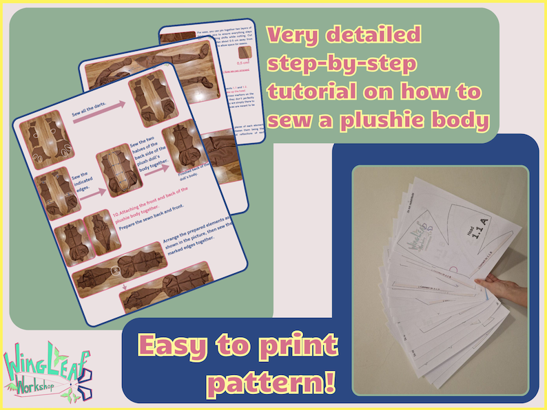 Plush HUMAN SIZE Doll Body PDF Pattern Detailed Instructions/guide for ...