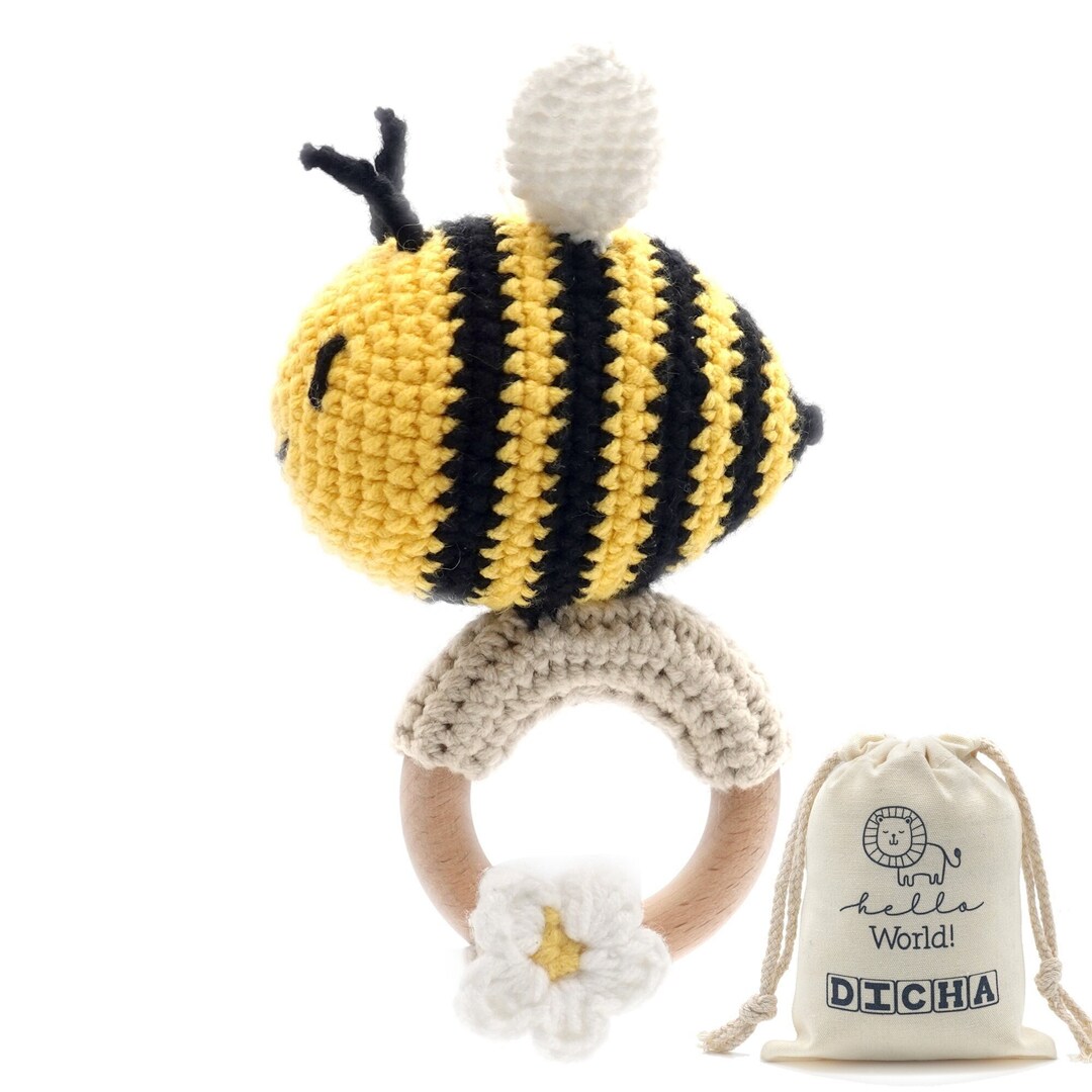 DICHA Crochet Bee Baby Rattle Sensory Toy for Babies Ideal for Baby ...