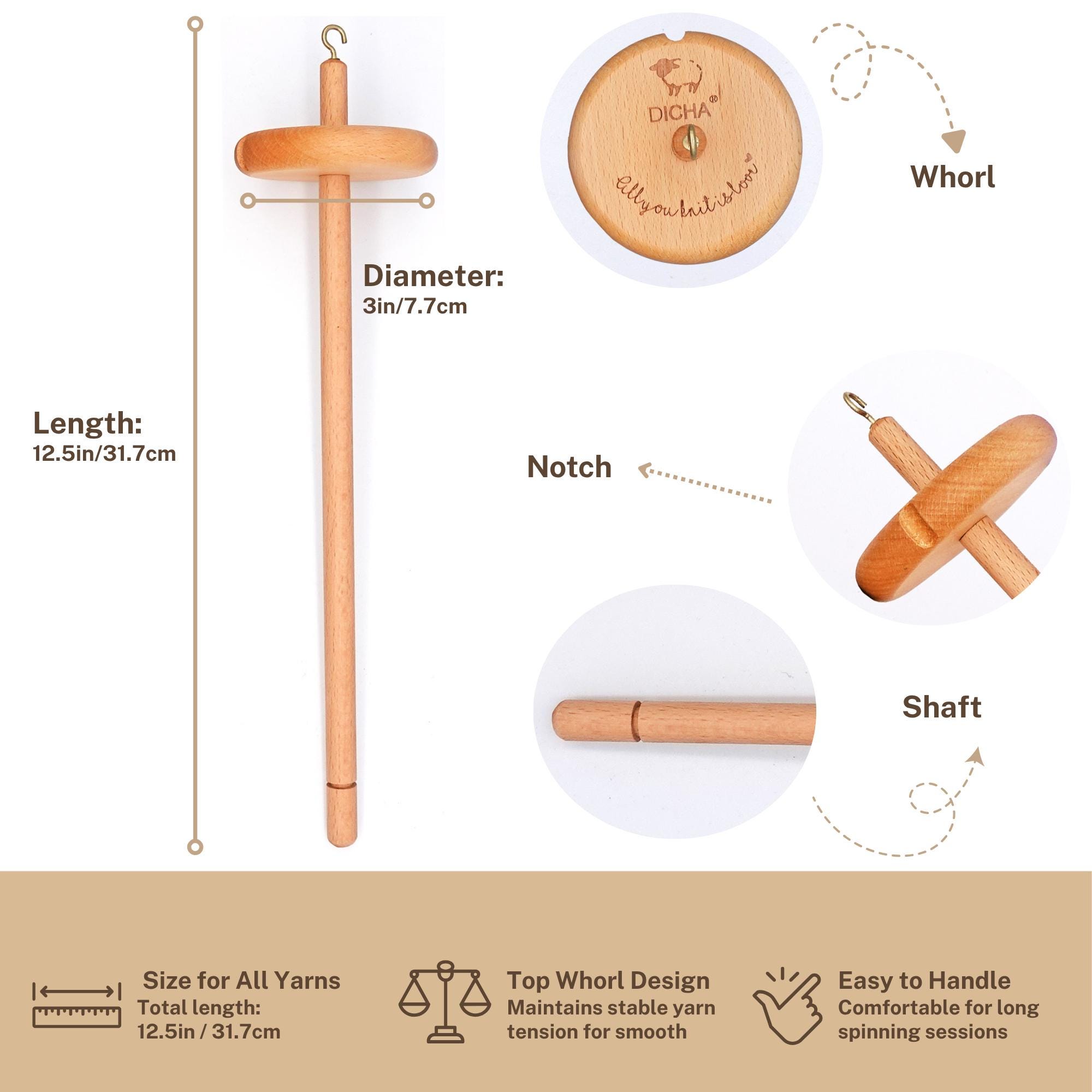 DICHA 3 Inch Drop Spindle Kit for Beginners- High Low Whorl Wooden ...