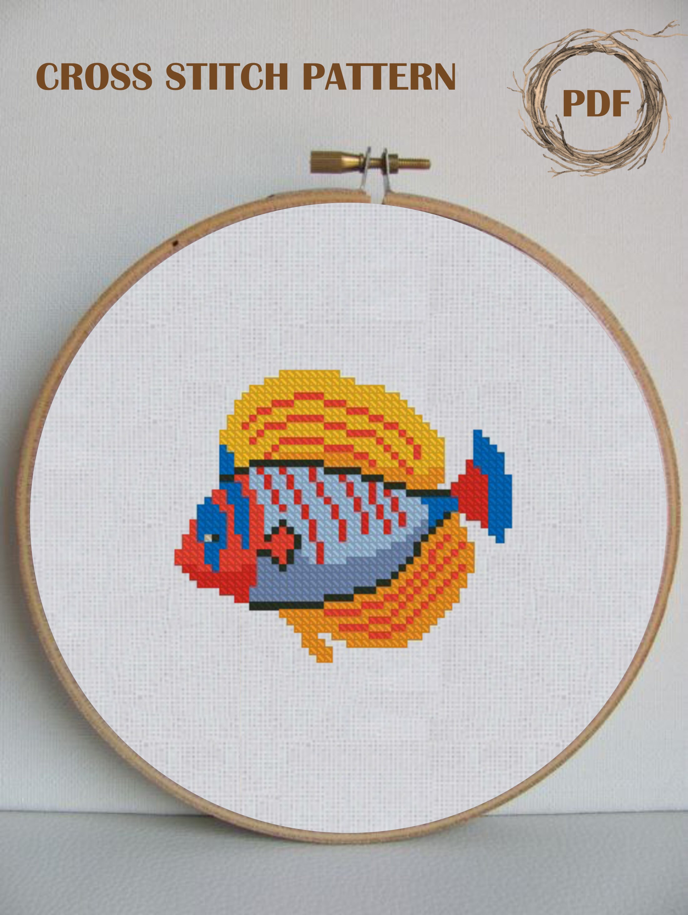 Set of 6 Colorful Fish Cross Stitch Pattern PDF, Easy Counted Cross ...