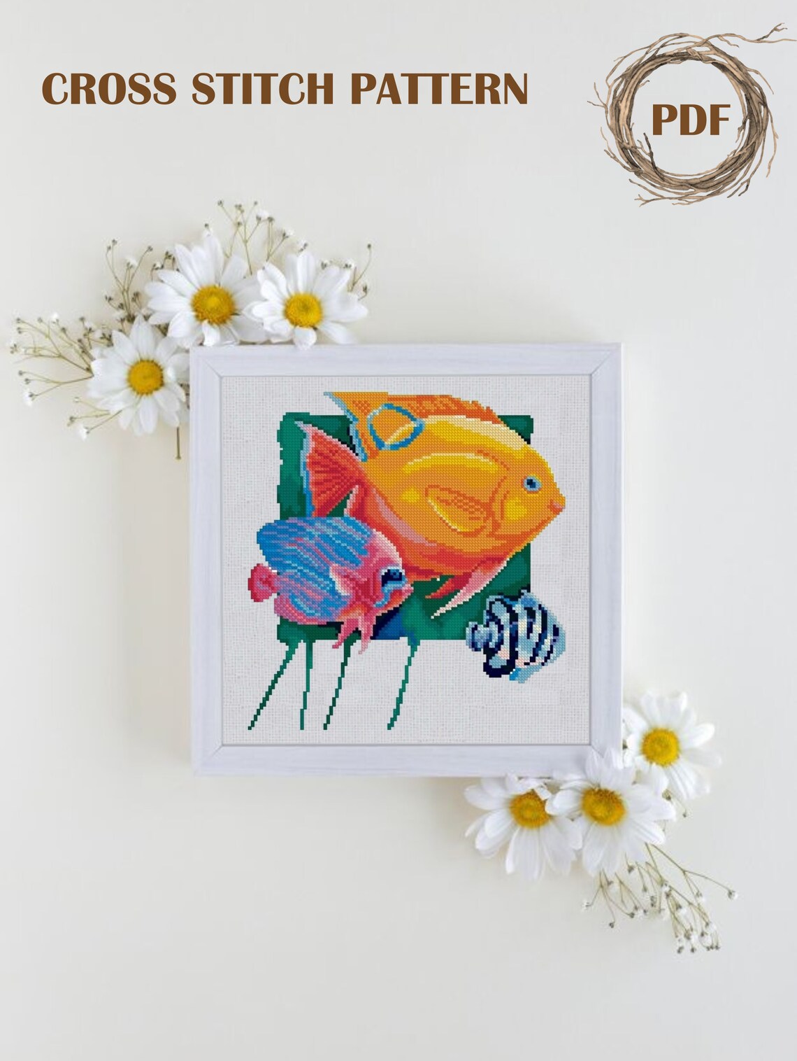 Colorful fish cross stitch pattern PDF Tropical fish cross | Etsy