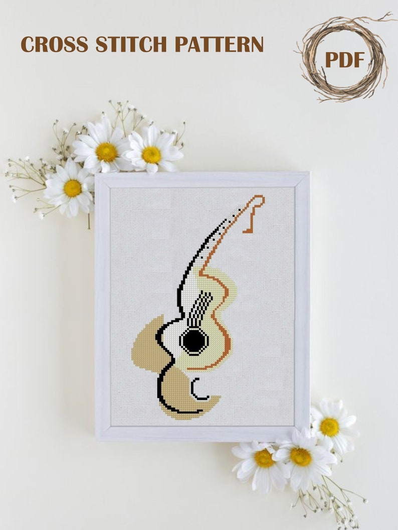 Guitar Cross Stitch Pattern PDF, Musical Instrument Cross Stitch ...