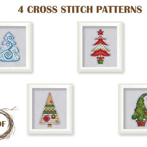 Set of 4 Mini Christmas Trees Cross Stitch Pattern PDF Modern - Etsy
