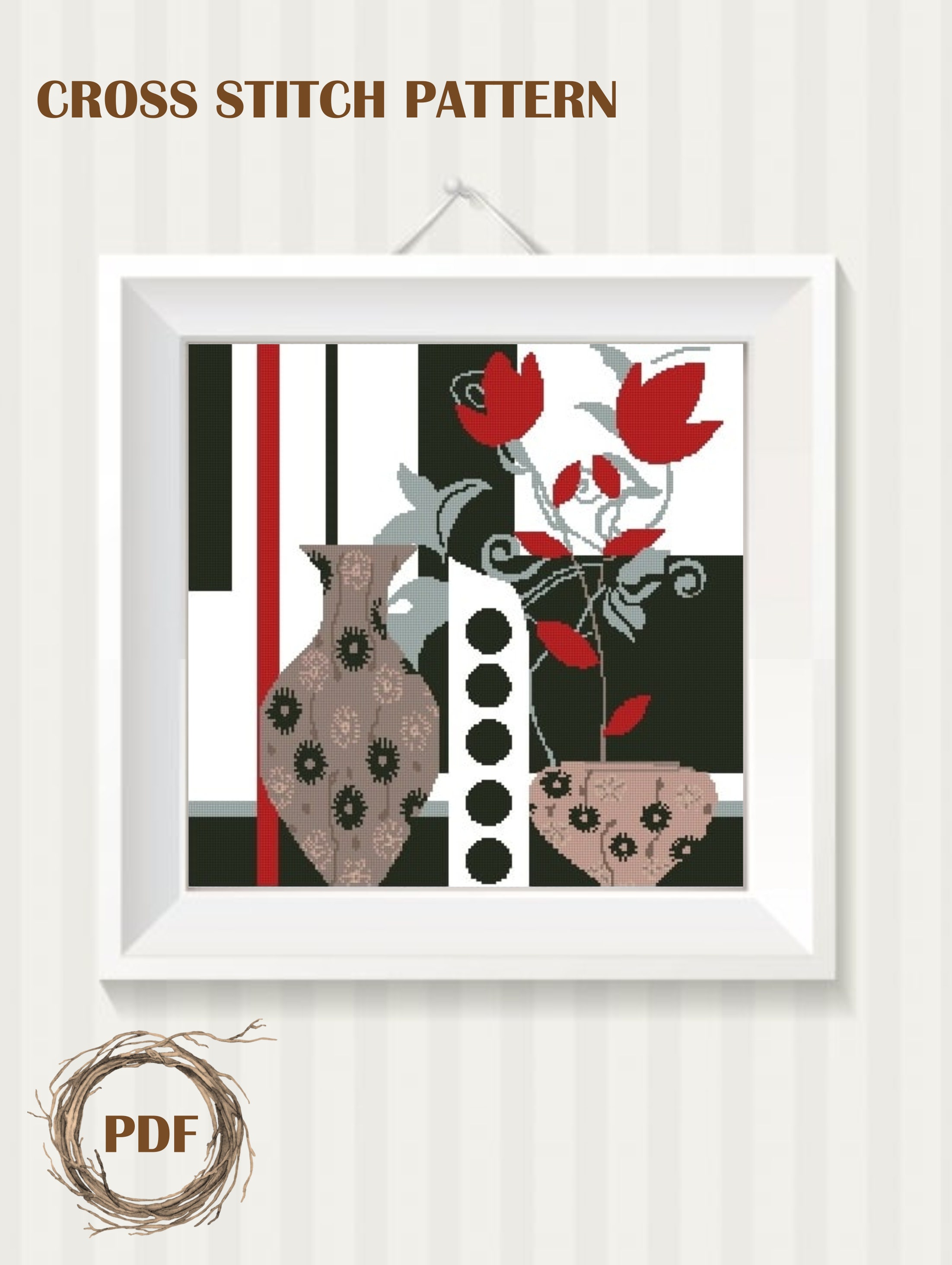 Abstract Modern Still Life Cross Stitch Pattern PDF Vases | Etsy