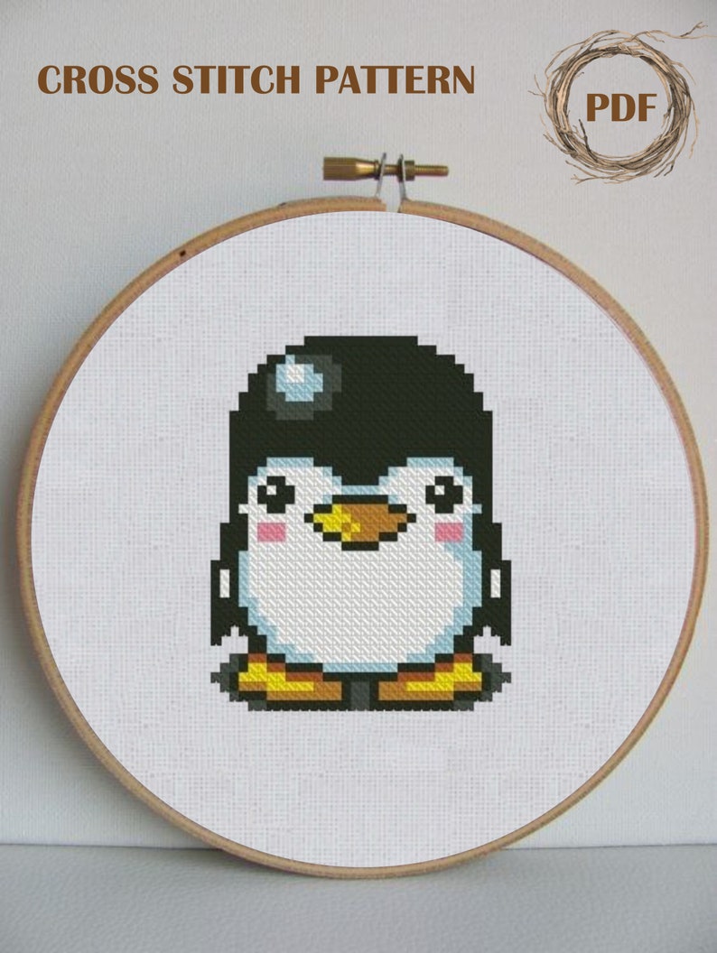 Penguin Mini Cross Stitch Pattern PDF Cute Penguin Cross - Etsy