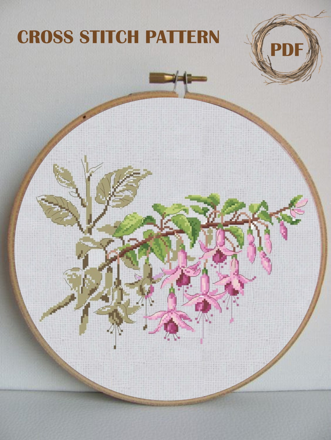Fuchsia Cross Stitch Pattern PDF, Flowers Cross Stitch, Fuchsia Modern ...
