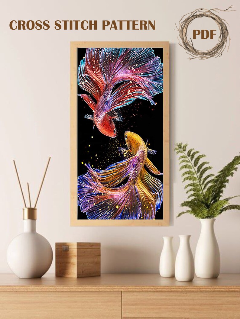 Two Colorful Fish Cross Stitch Pattern PDF, Bright Fish Counted Cross ...