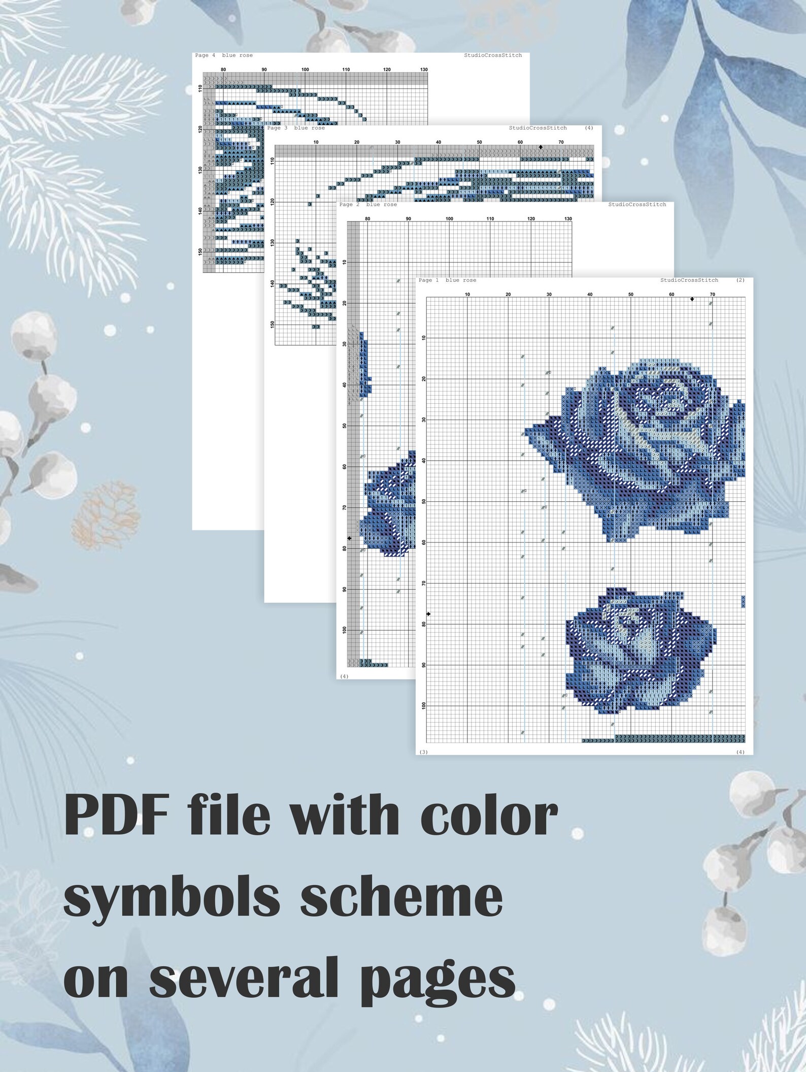 Blue Rose Cross Stitch Pattern PDF Flower Cross Stitch Easy - Etsy