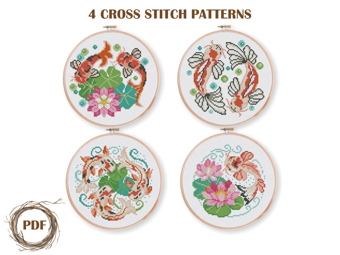 Fish in Pond Cross Stitch Pattern PDF, Koi Fish Counted Cross Stitch ...