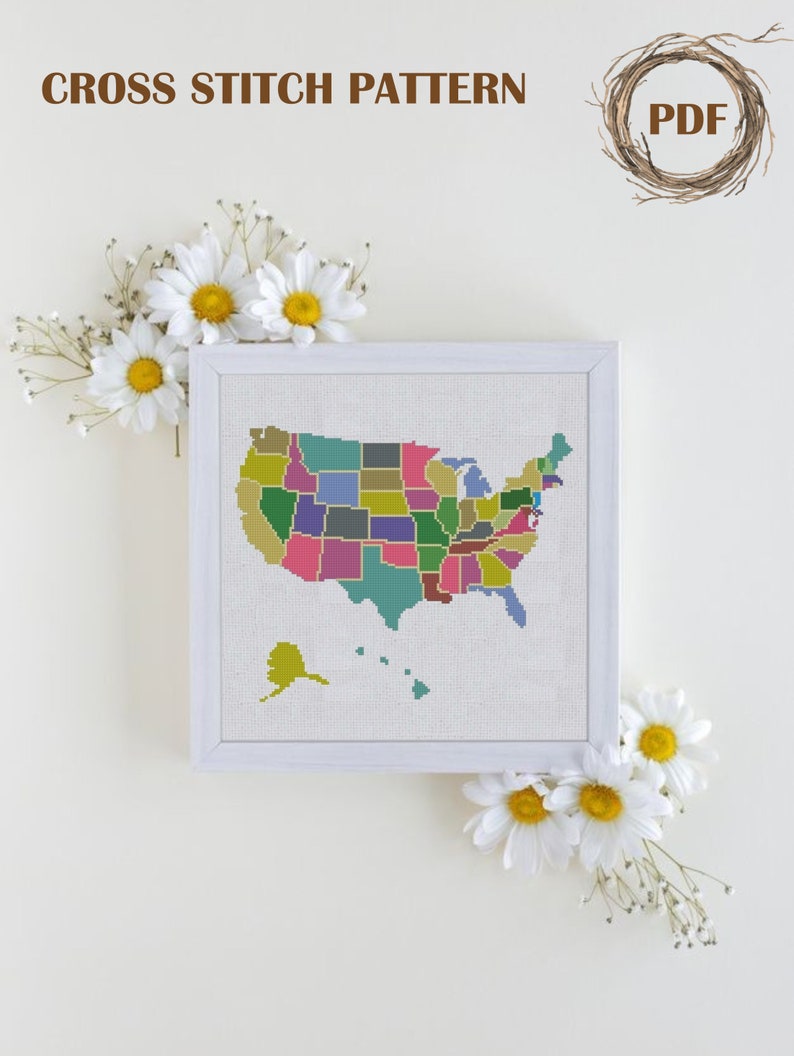 USA Map Cross Stitch Pattern PDF States of America Map Cross - Etsy