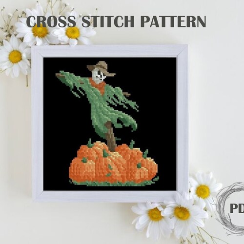 Halloween Scarecrow Cross Stitch Pattern Halloween Pumpkin - Etsy