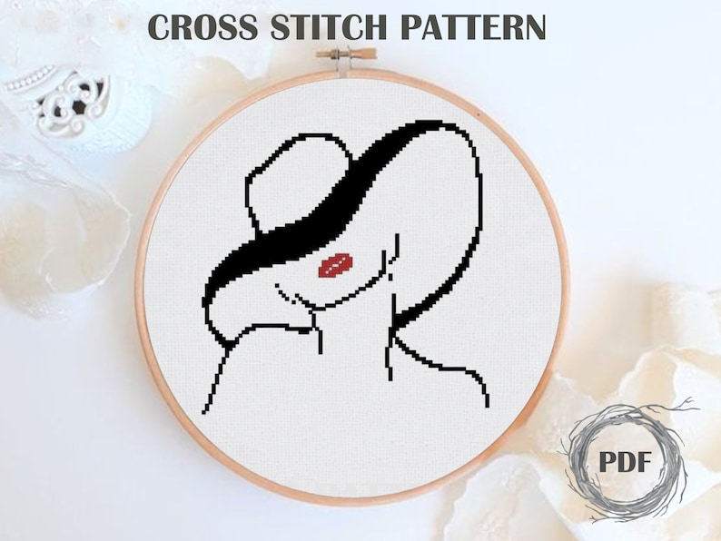 Female Face Cross Stitch Pattern PDF, Modern Cross Stitch, Minimalist ...