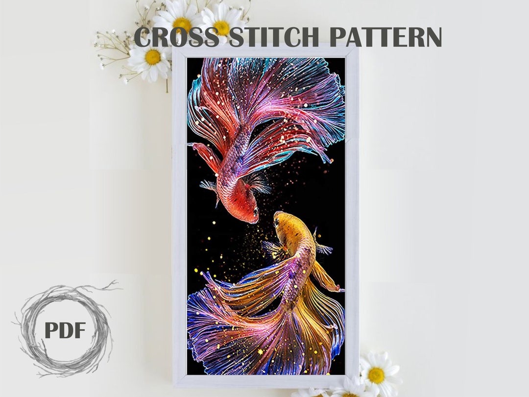 Two Colorful Fish Cross Stitch Pattern PDF, Bright Fish Counted Cross ...