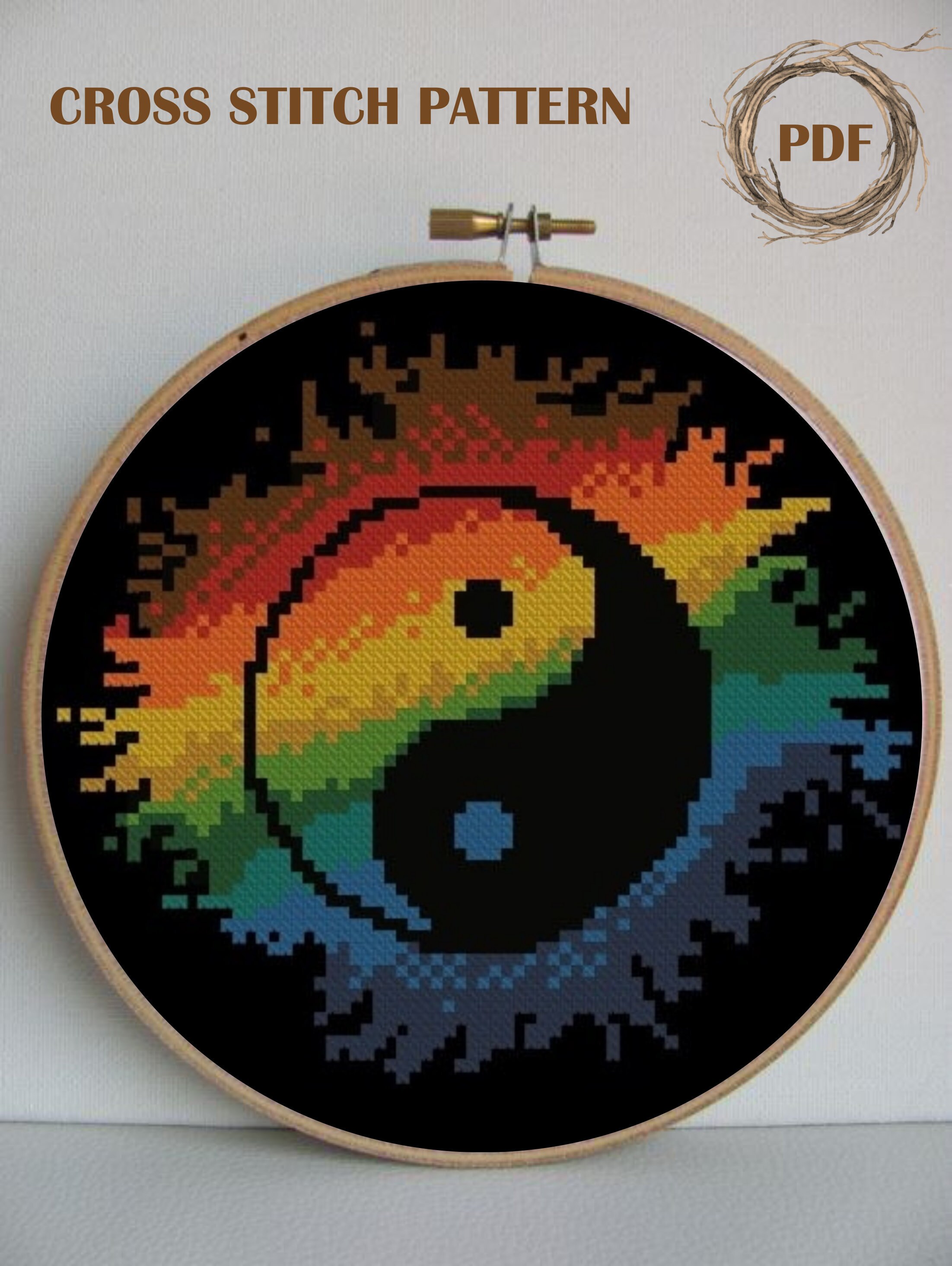 Yin Yang Cross Stitch Pattern PDF Watercolor Yin Yang Counted - Etsy