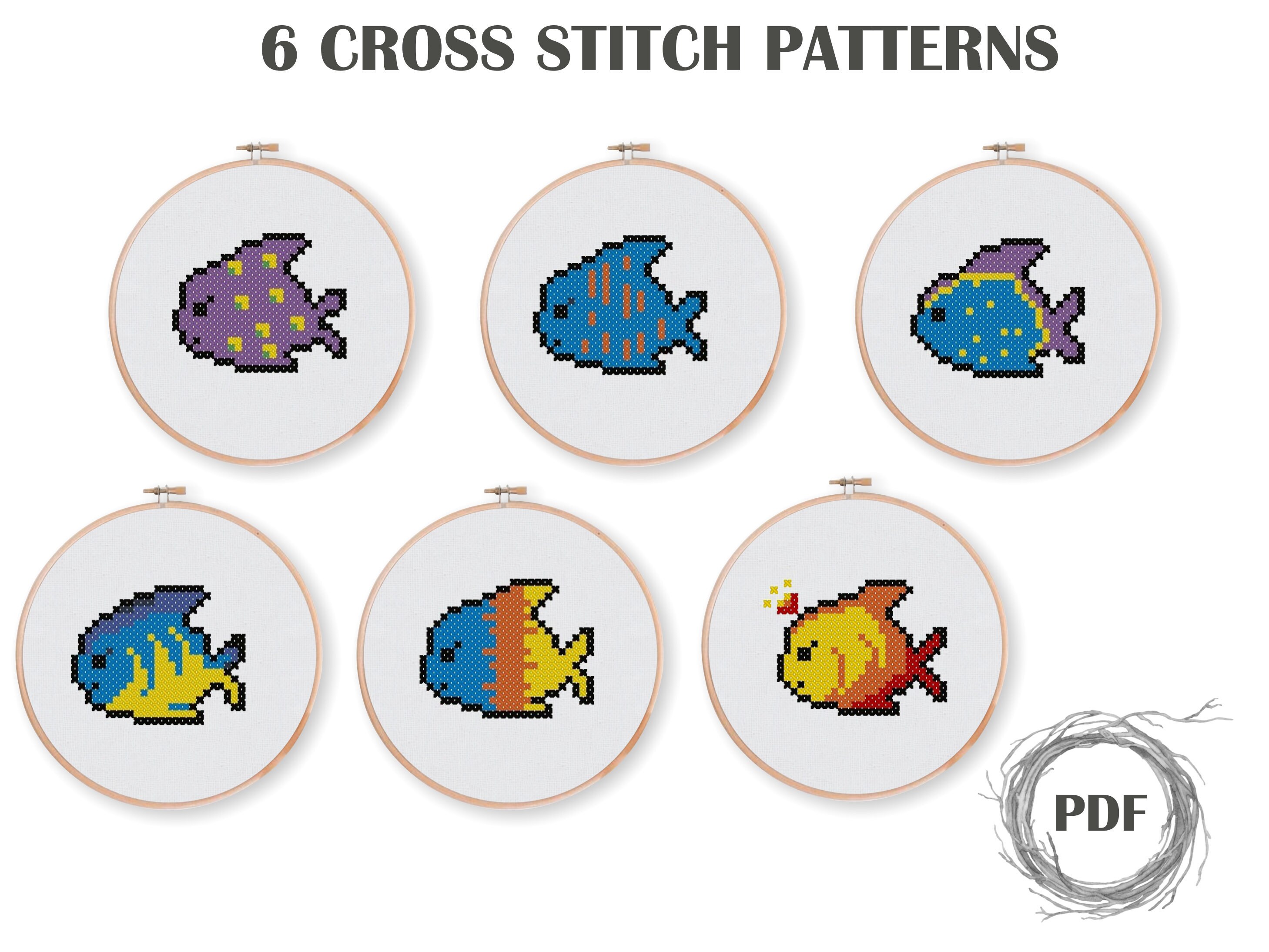 Mini Fishes Cross Stitch Set of 6 Little Fish Cross Stitch - Etsy
