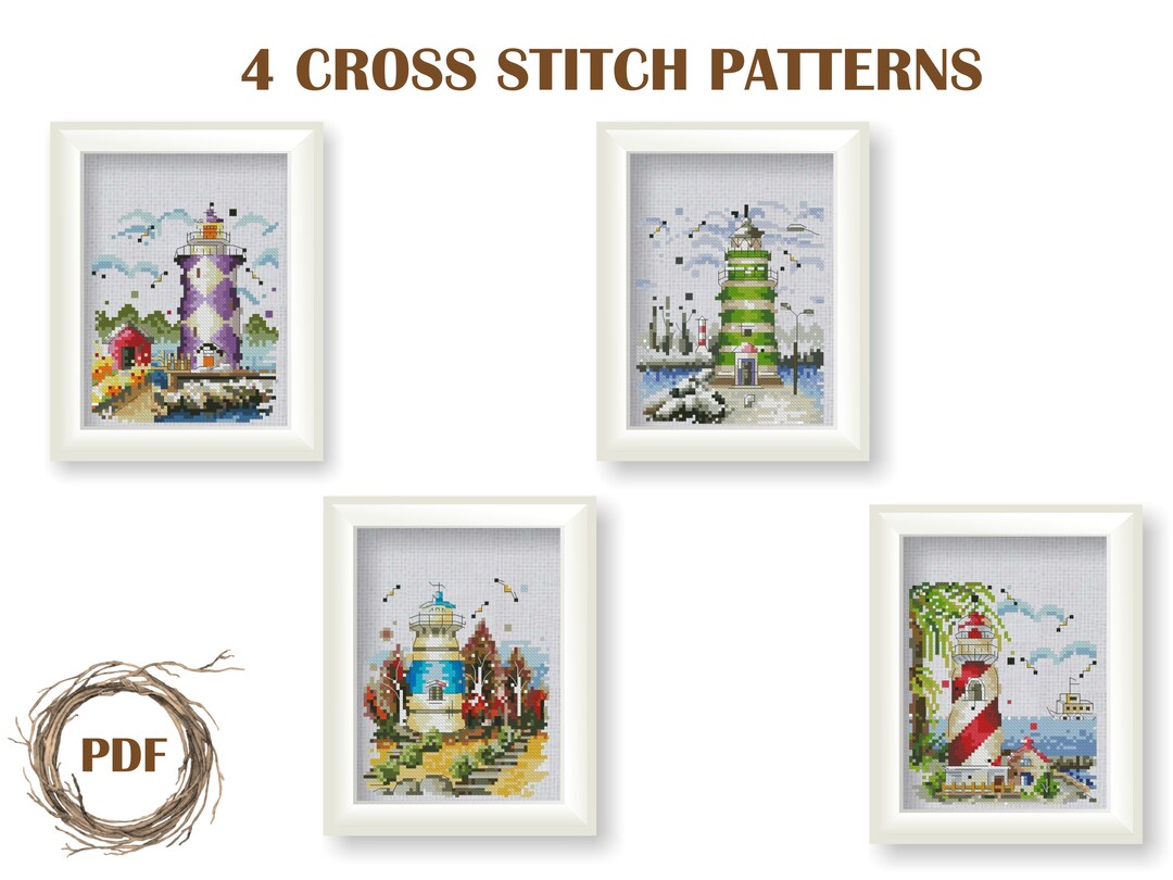 Set of 4 Lighthouses Cross Stitch Pattern PDF, Seascape Lighthouse ...