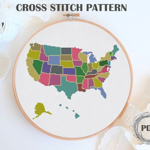 USA Map Cross Stitch Pattern PDF States of America Map Cross - Etsy