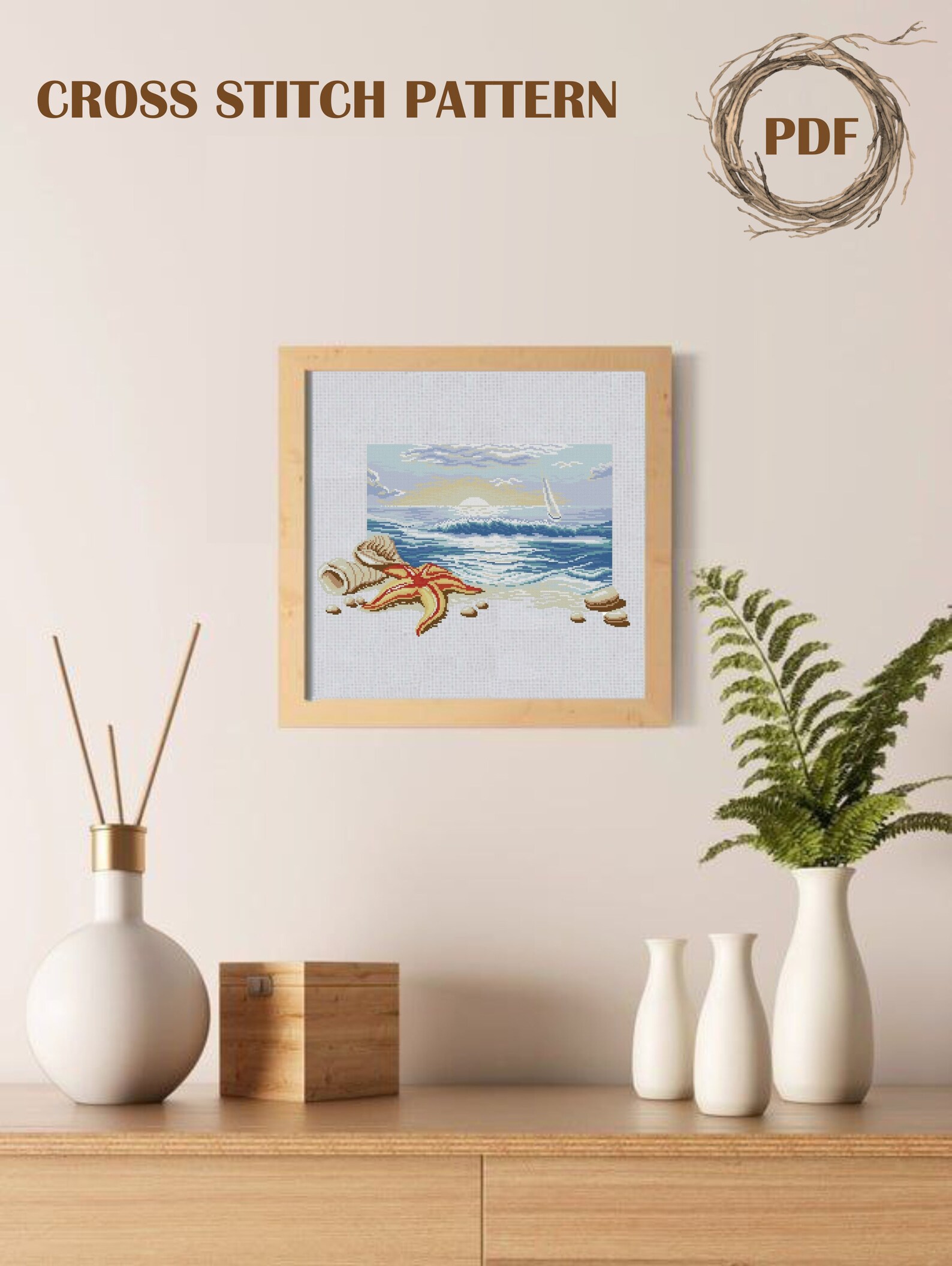 Ocean Cross Stitch Pattern PDF Beach Cross Stitch Chart Sea - Etsy