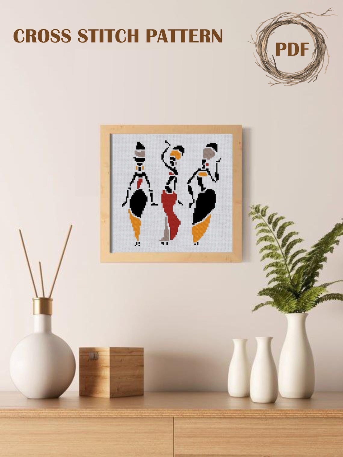 African Woman Dance Cross Stitch Pattern PDF Abstraction - Etsy
