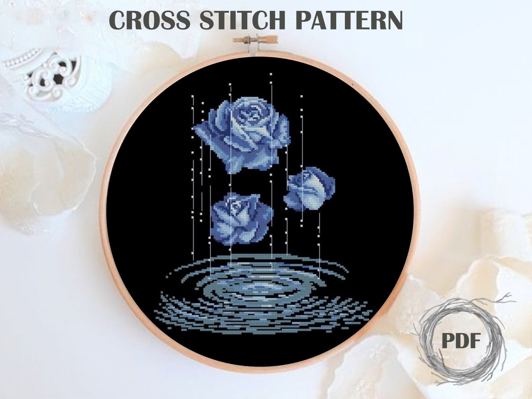 Blue Rose Cross Stitch Pattern PDF, Flower Cross Stitch, Easy PDF ...