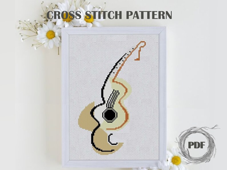 Guitar Cross Stitch Pattern PDF, Musical Instrument Cross Stitch ...