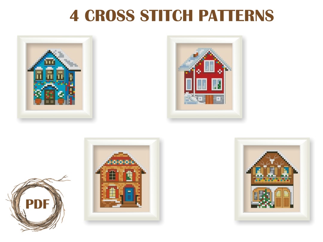 Set of 4 Christmas Houses Cross Stitch Pattern PDF, Winter Houses ...