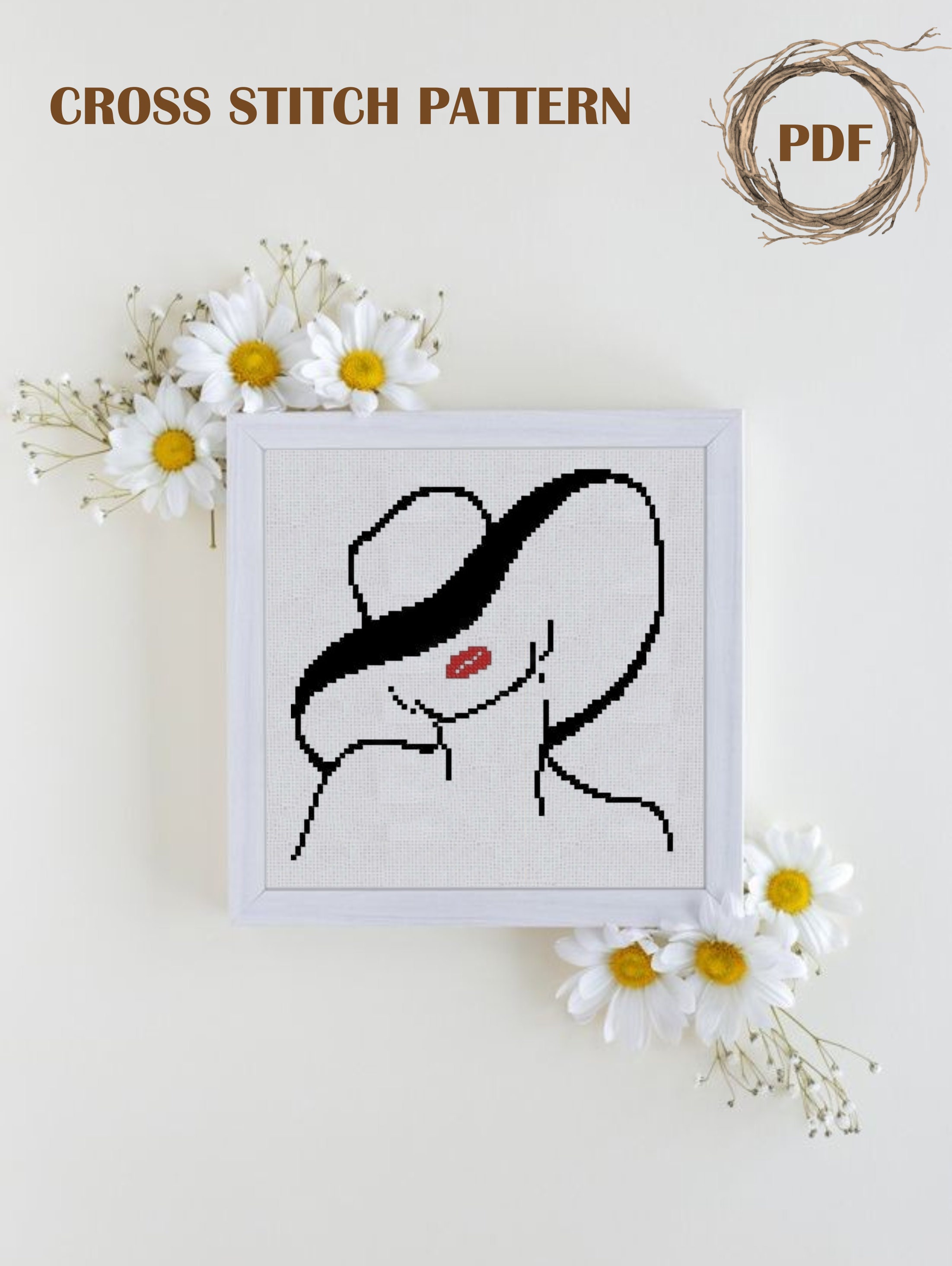 Female Face Cross Stitch Pattern PDF, Modern Cross Stitch, Minimalist ...