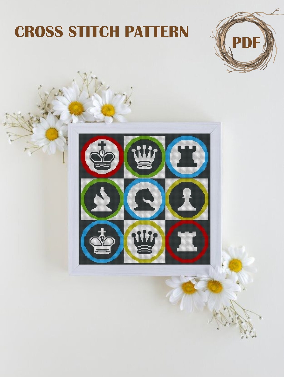 Chess Pieces Cross Stitch Pattern PDF Chess Game Cross - Etsy
