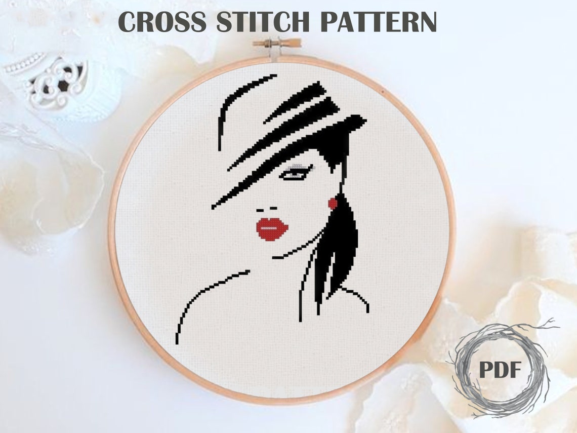 Woman Face Cross Stitch Pattern PDF, Modern Cross Stitch, Instant ...