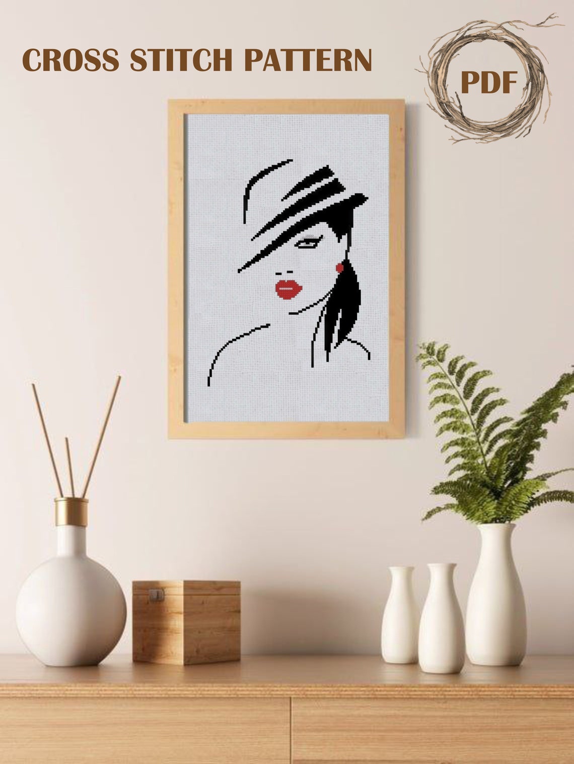 Woman Face Cross Stitch Pattern PDF Modern Cross Stitch - Etsy
