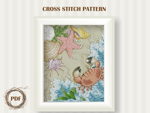 Crab Shells Pearls Cross Stitch Pattern PDF Ocean Shore | Etsy