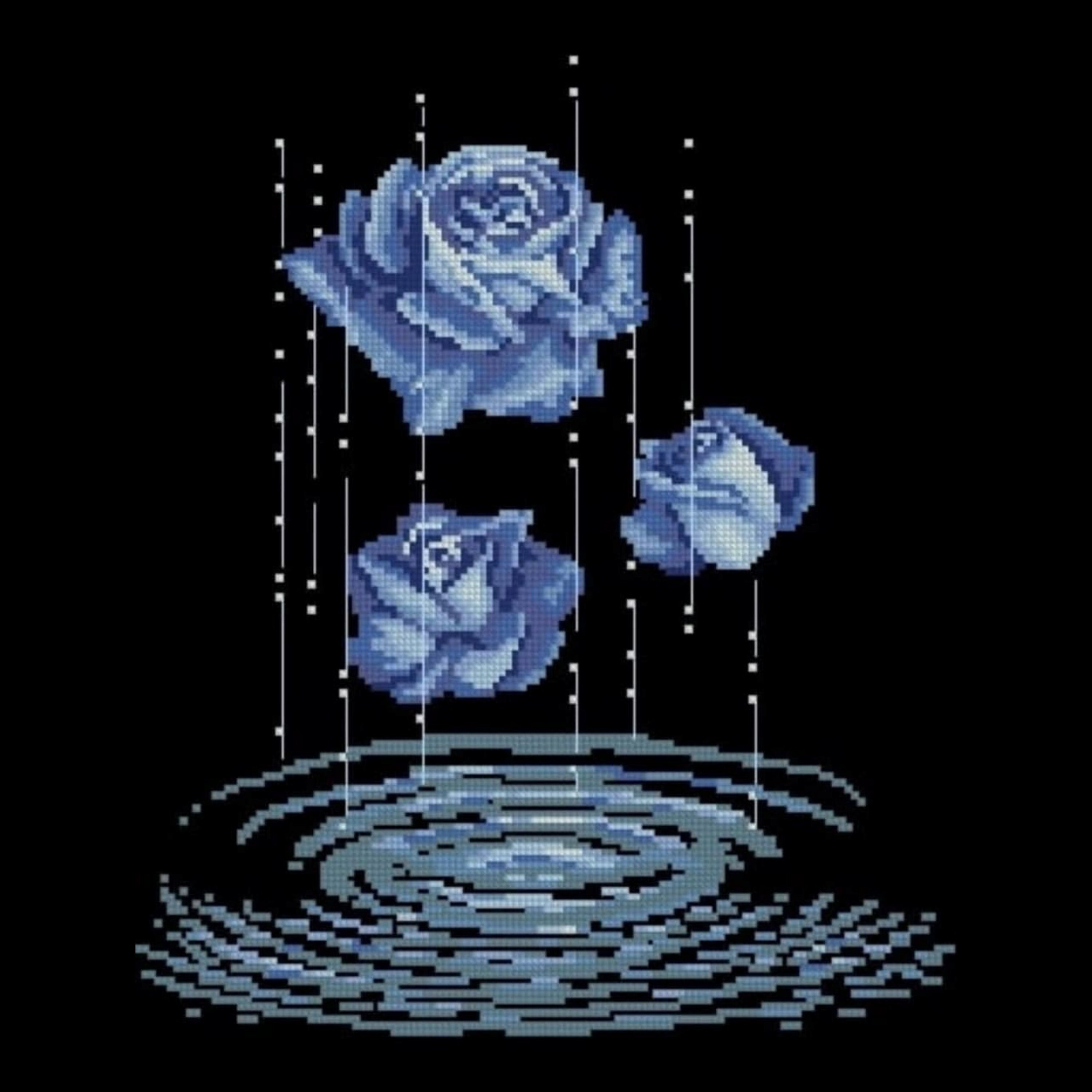 Cross Stitch Kit Blue Roses, DMC Embroidery Kit, Counted Cross Stitch ...