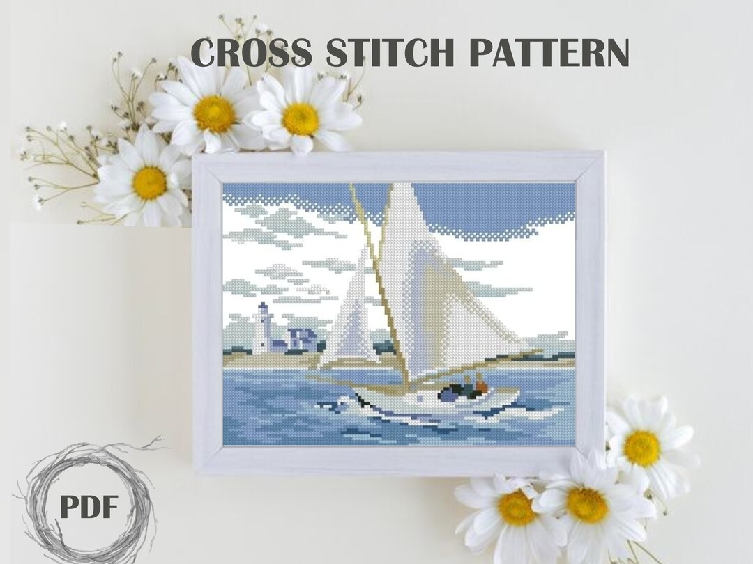 Sailboat Cross Stitch Pattern PDF, Seascape Cross Stitch, Nature ...