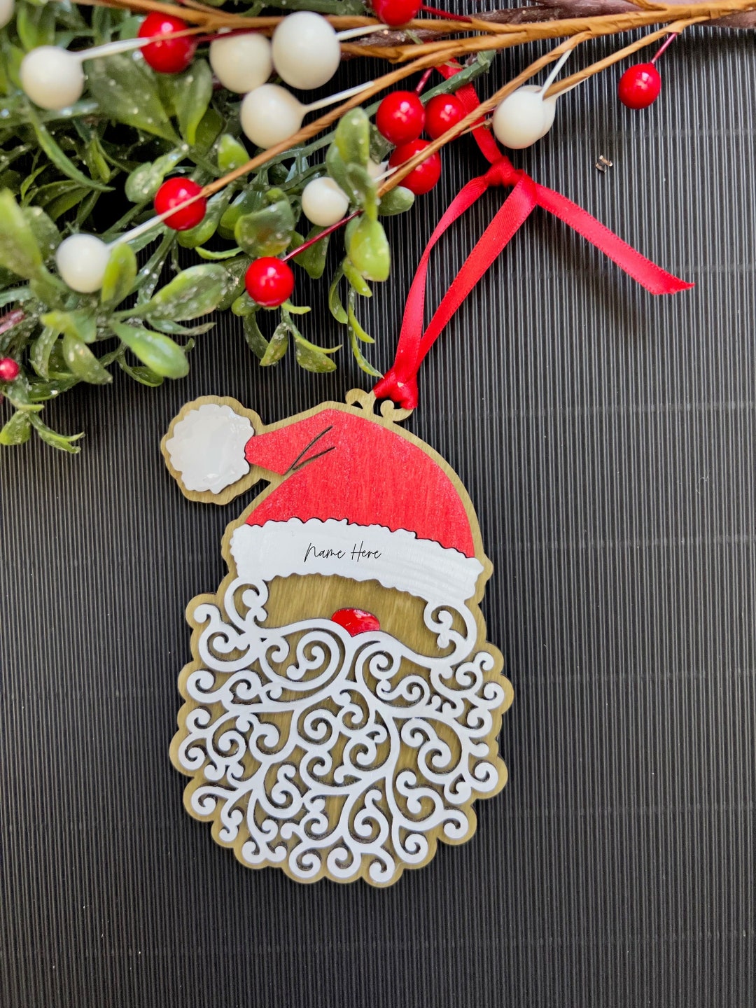 Santa Swirly Beard Ornament | Laser Cut | Personalized | Christmas ...