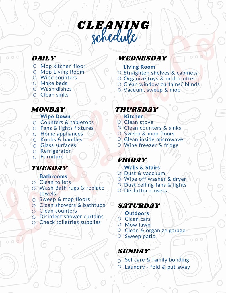 Weekly Cleaning Checklist, Digital Print, PDF, ADHD, Mom Checklist - Etsy