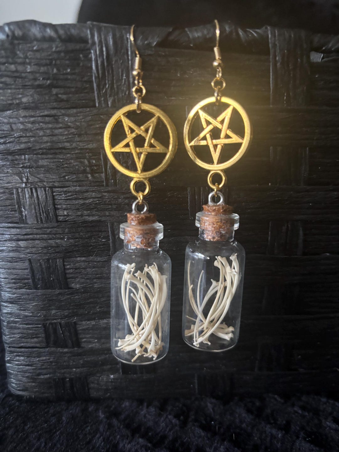 Gold Pentagram Snake Rib Vial Earrings - Etsy