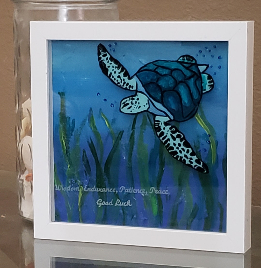 Custom Sea Turtle Shadow Box Glass Engraved - Etsy