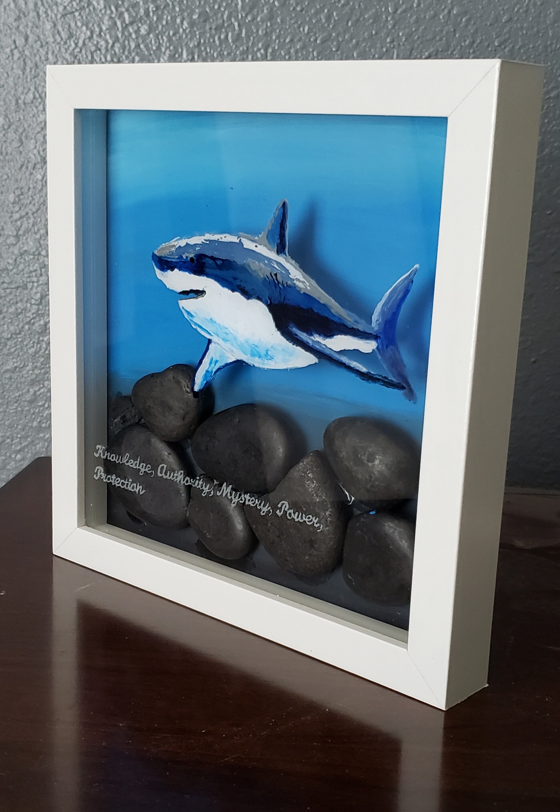 Custom Great White Shark Shadow Box Glass Engraved - Etsy