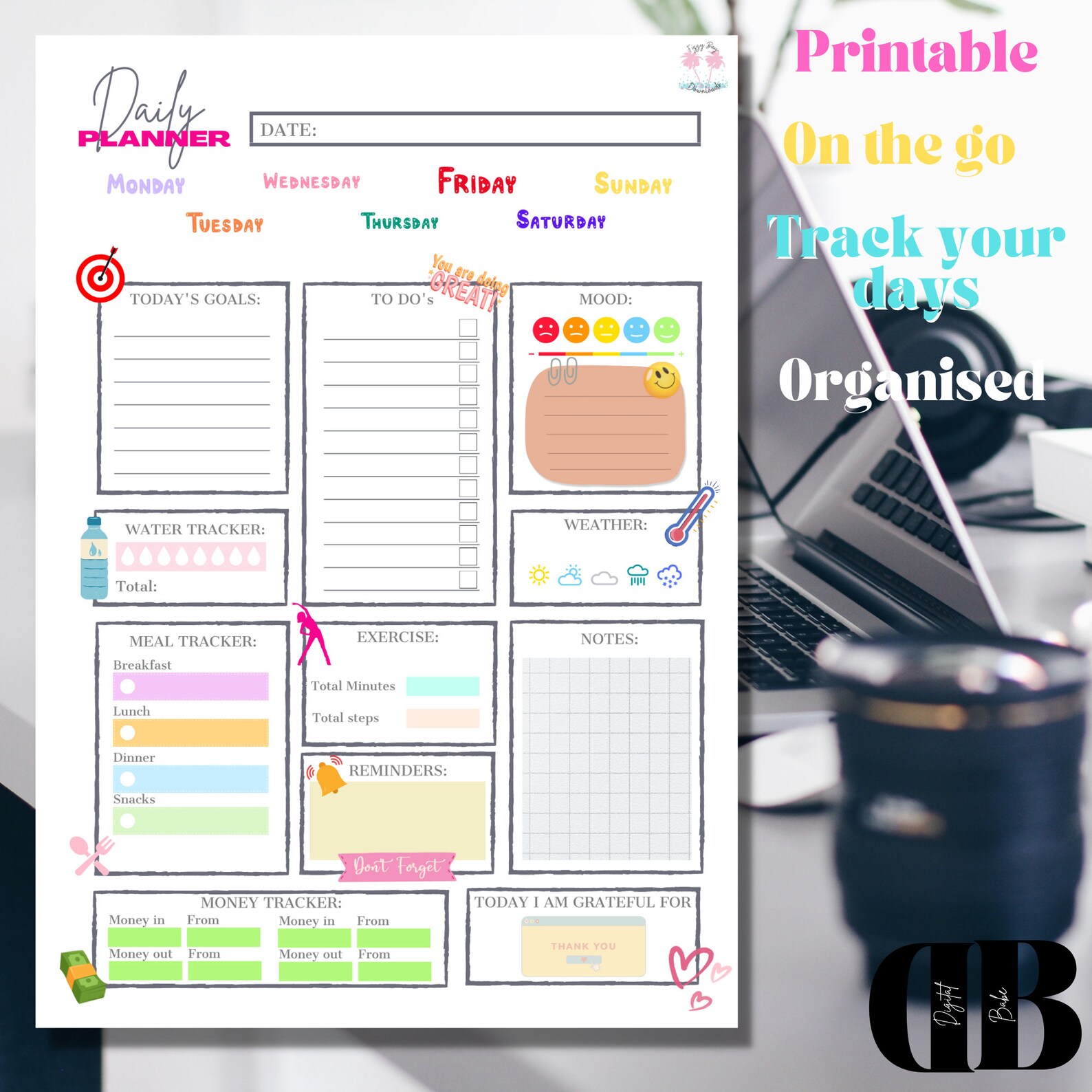 Daily PLANNER Template PDF to Print or for Goodnotes. Paperless ...