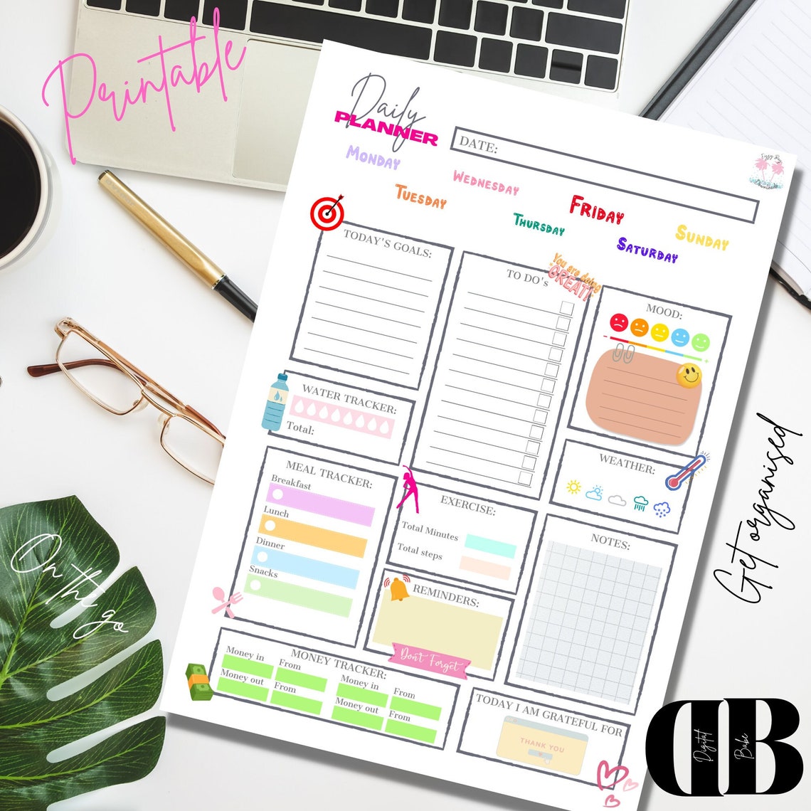 Daily PLANNER Template PDF to Print or for Goodnotes. Paperless ...